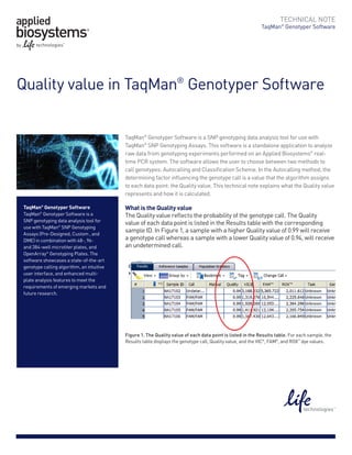 Quality value in TaqMan® Genotyper Software - Technical Note from Life Technologies | PDF