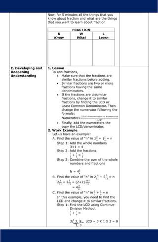 Lesson Plan in Adding Fractions with or without Regrouping ...