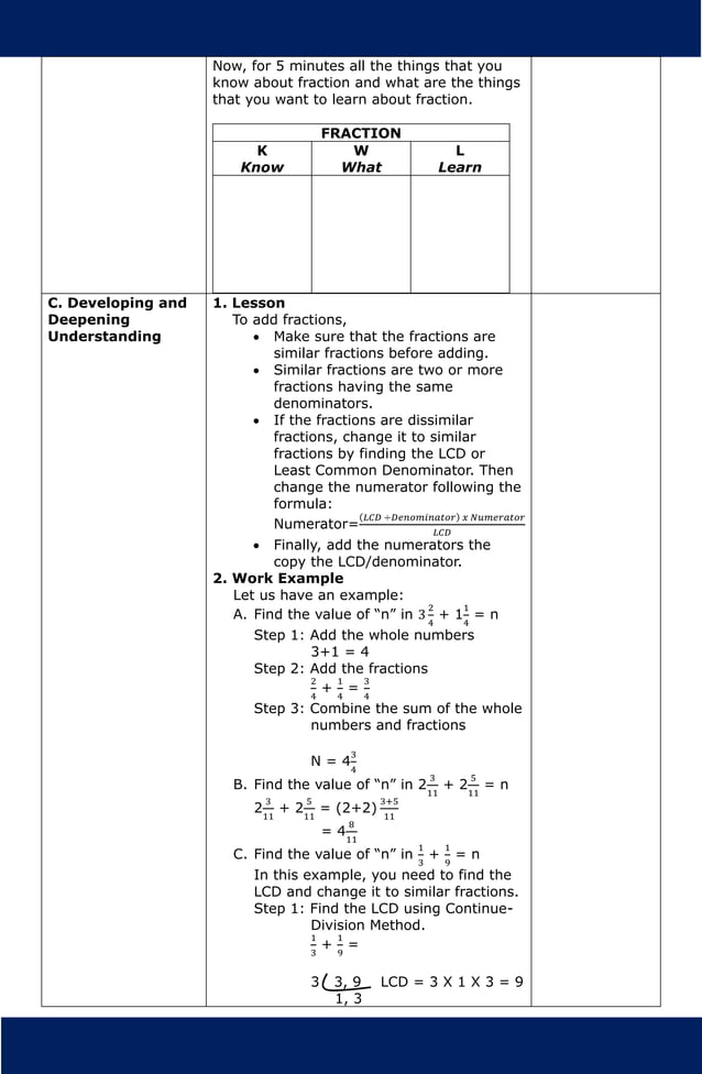 Lesson Plan in Adding Fractions with or without Regrouping ...