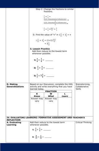 Lesson Plan in Adding Fractions with or without Regrouping ...