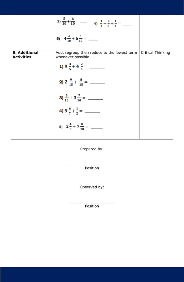 Lesson Plan in Adding Fractions with or without Regrouping ...