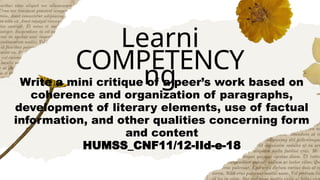 Writing a Mini Critique Creative Nonfiction Lesson1.pptx