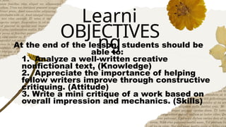 Writing a Mini Critique Creative Nonfiction Lesson1.pptx