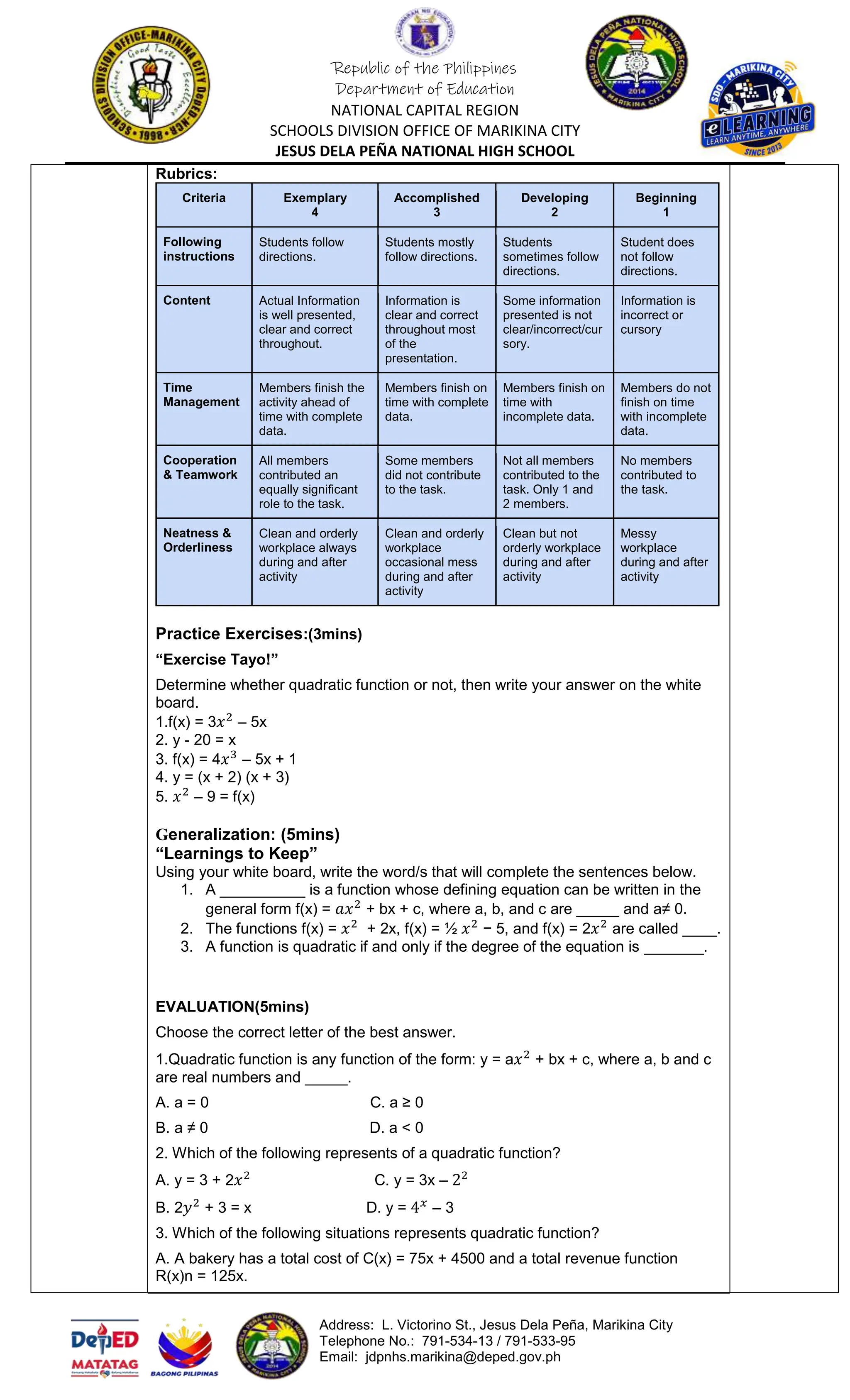 lesson plan in math 9 | DOCX