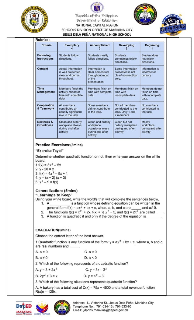 lesson plan in math 9 | DOCX