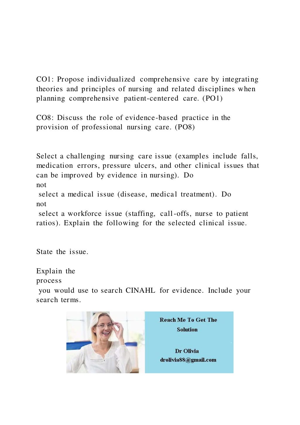 CO1 Propose individualized comprehensive care by integrating | DOCX
