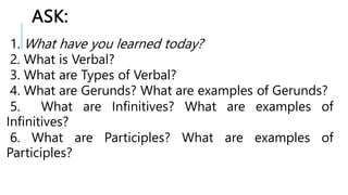 types of verbal, participle, gerund, , | PPT