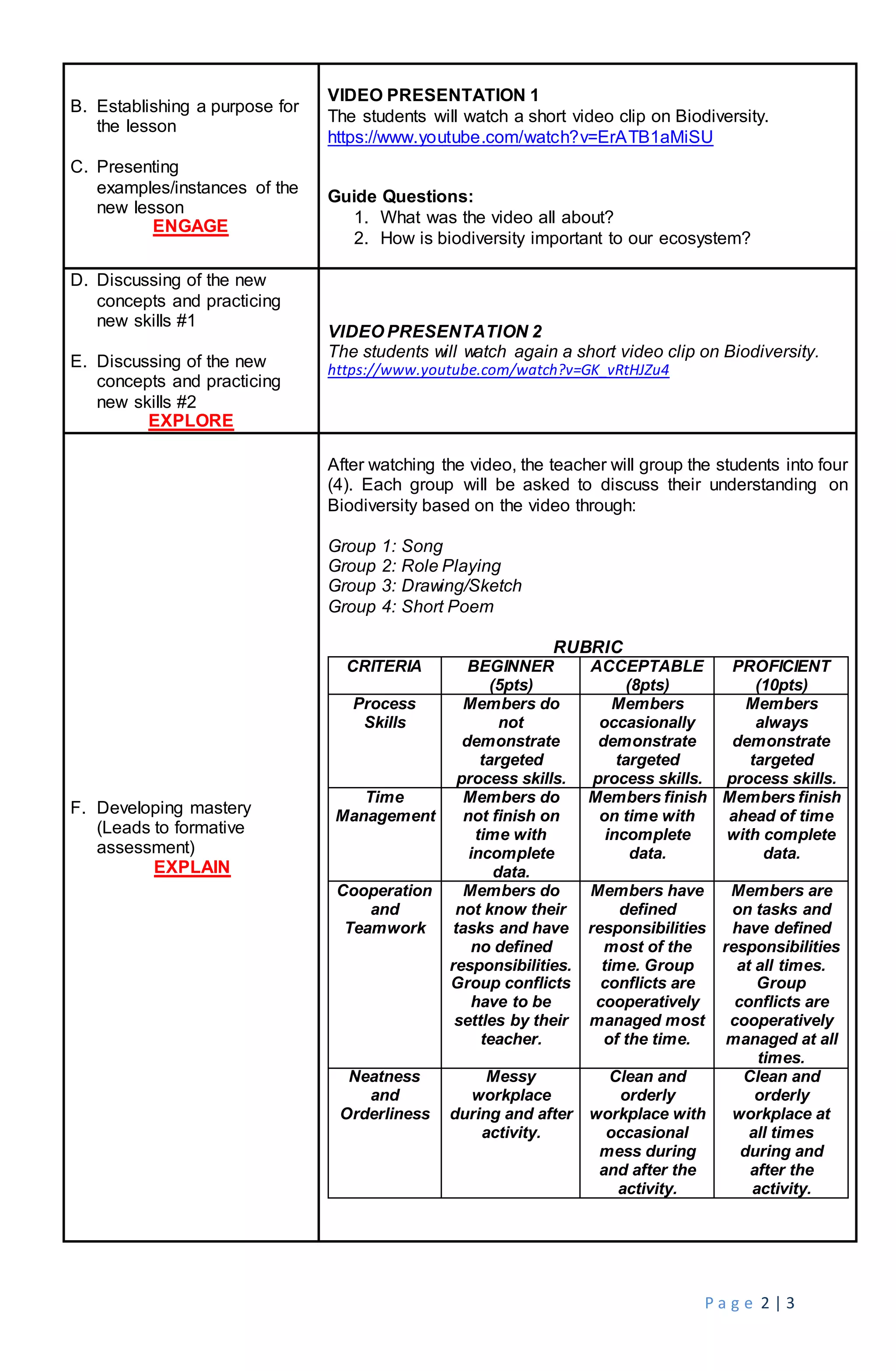 Biodiversity Daily Lesson Plan - Grade 8 Science | DOCX