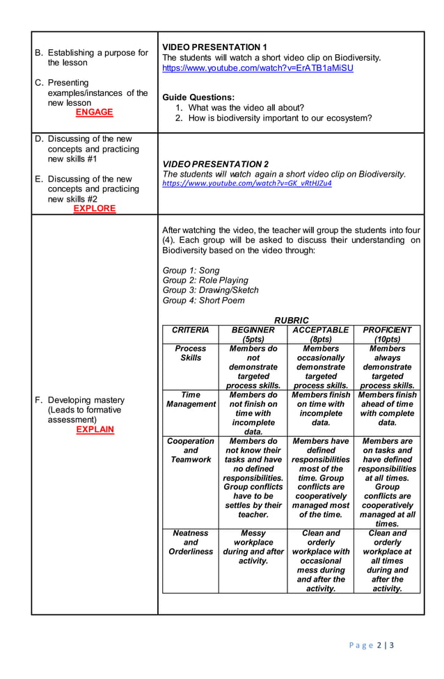 Biodiversity Daily Lesson Plan - Grade 8 Science | DOCX