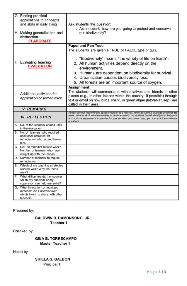 Biodiversity Daily Lesson Plan - Grade 8 Science | DOCX