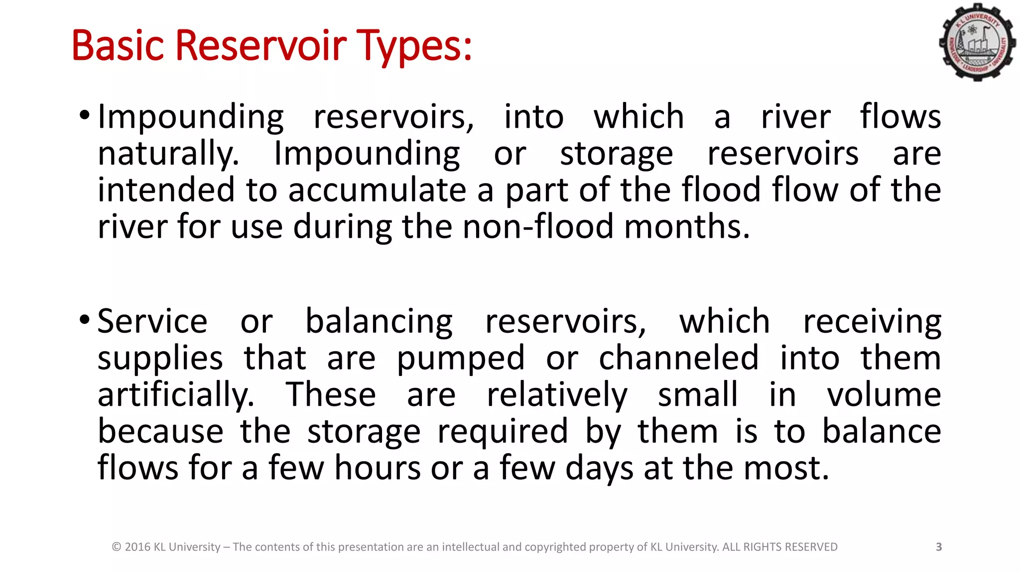 Reservoir Planning | PPTX