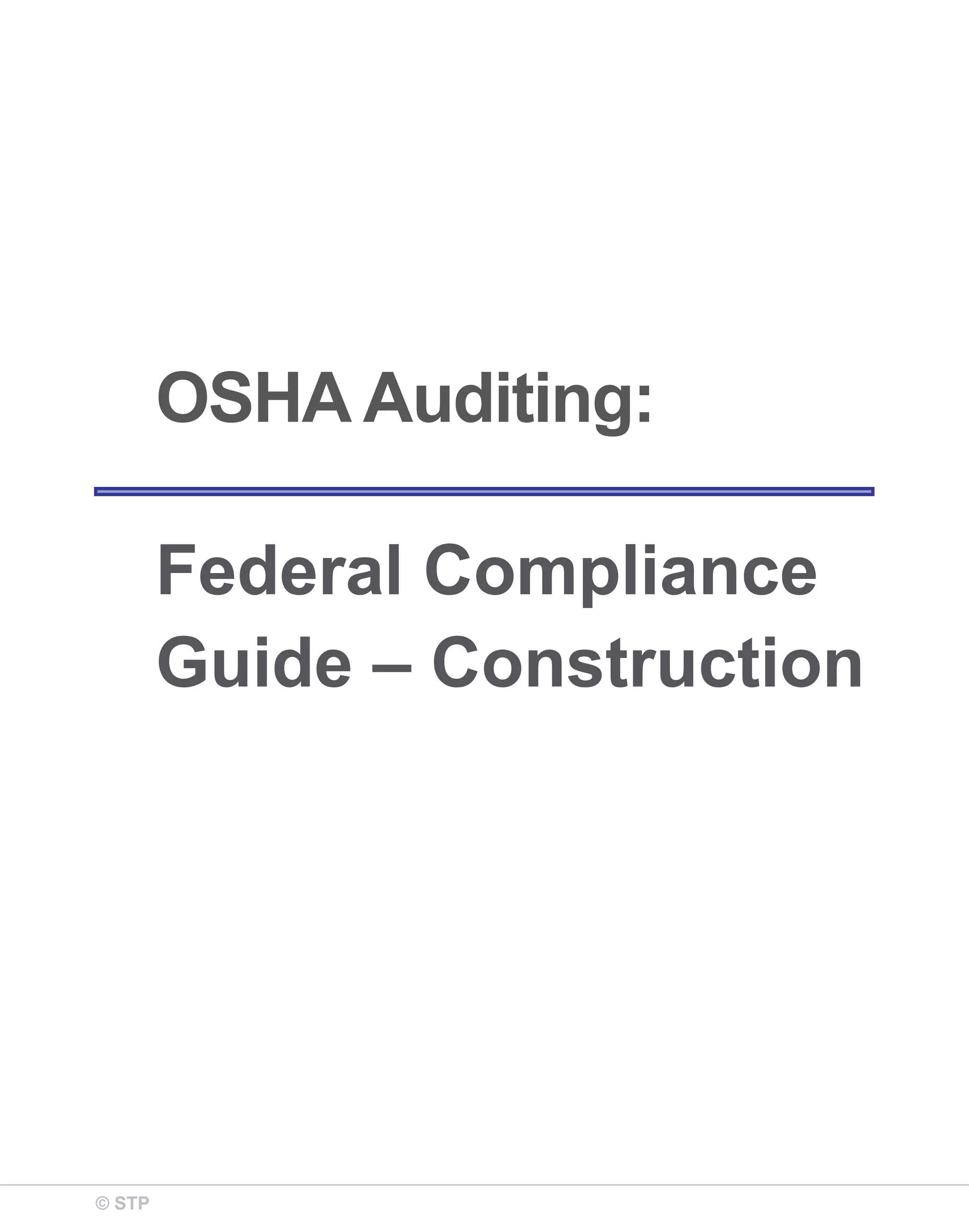 OSHA Auditing: Federal Compliance: Construction: The Complete Health ...