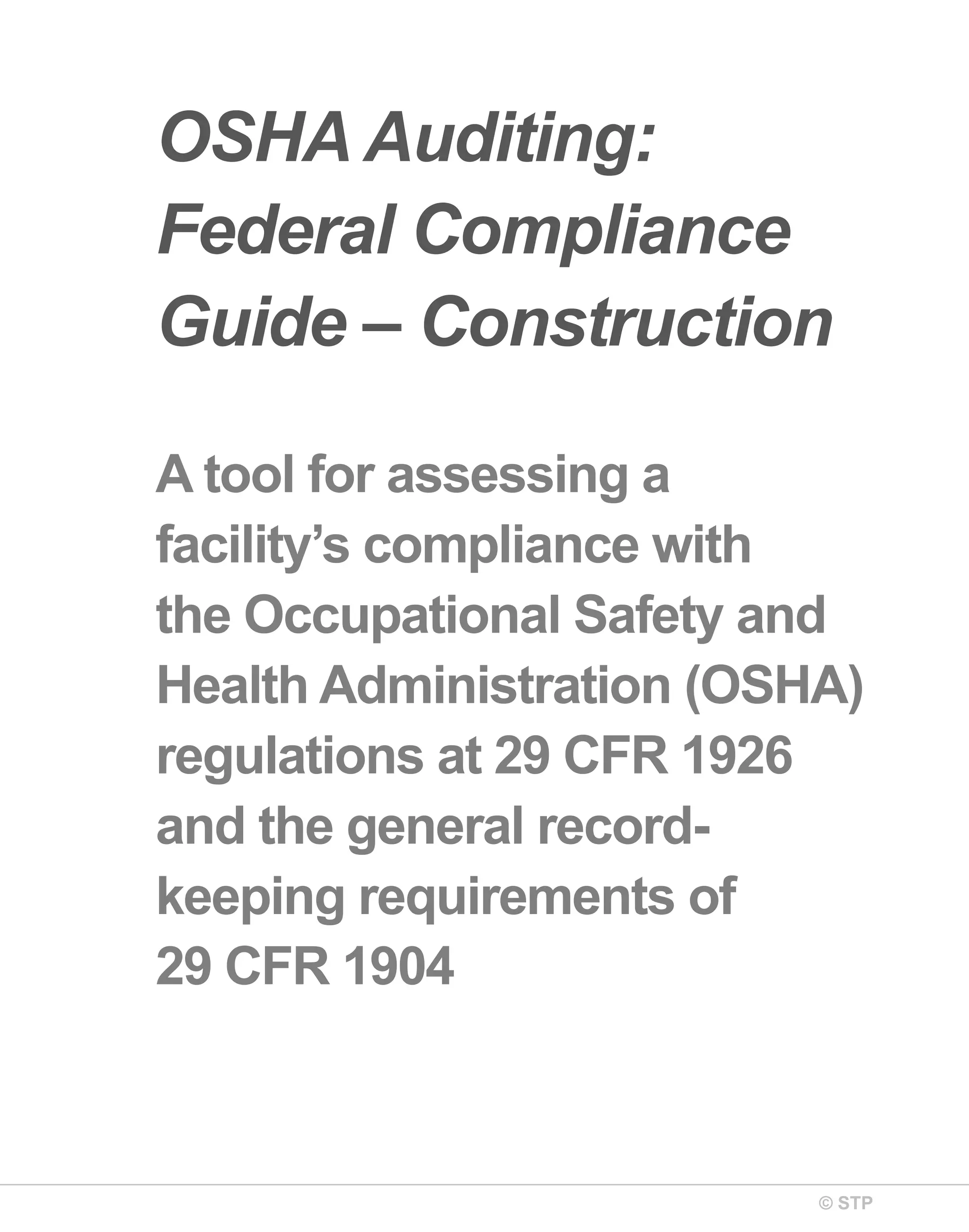 OSHA Auditing: Federal Compliance: Construction: The Complete Health ...