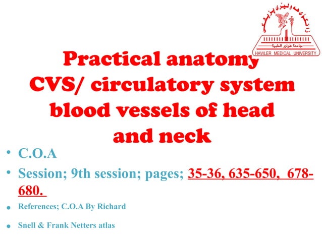CVS; the anatomy of local circulatory system in the head and neck region | PPT