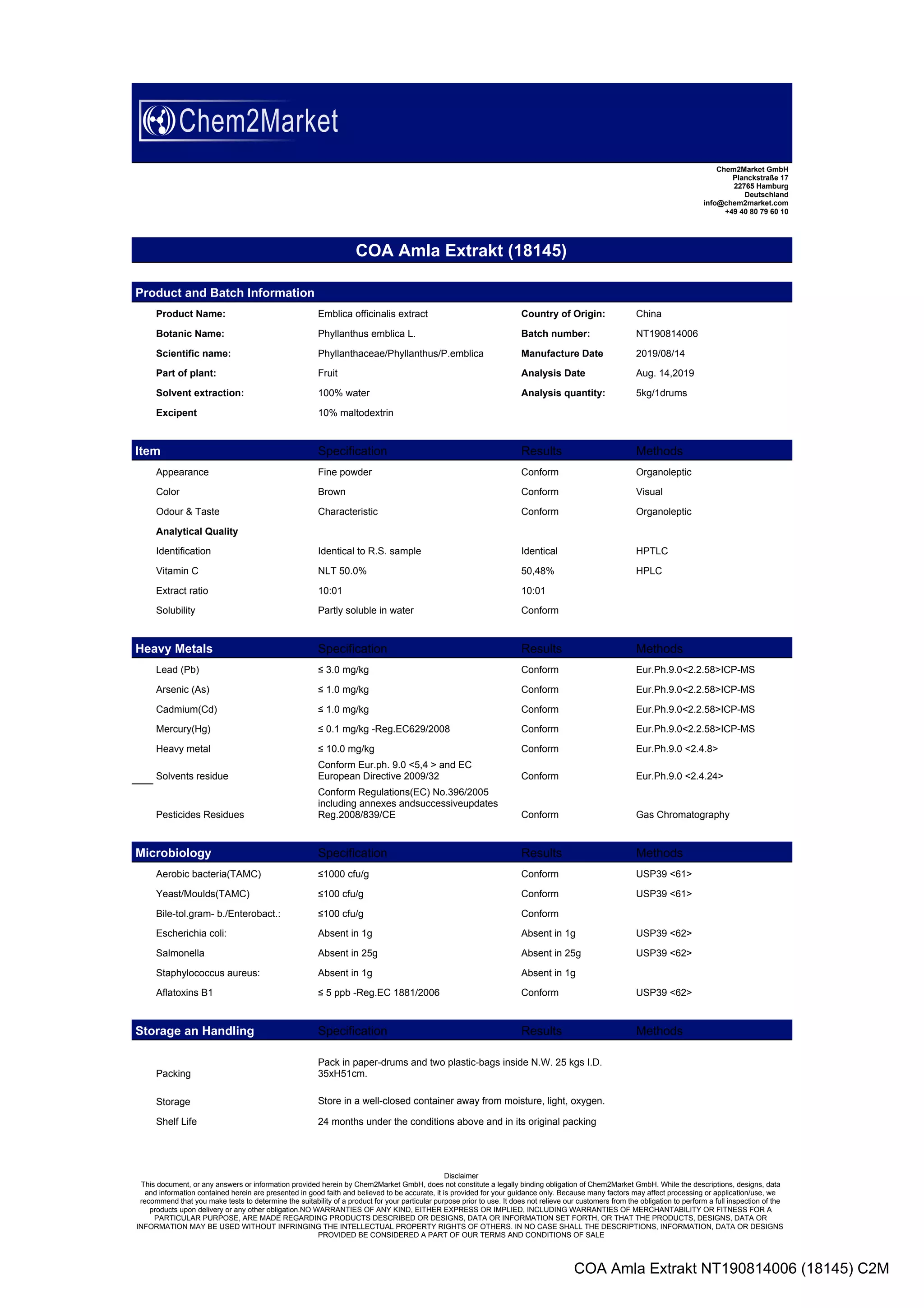 Coa Amla Extrakt Chem2Market | PDF