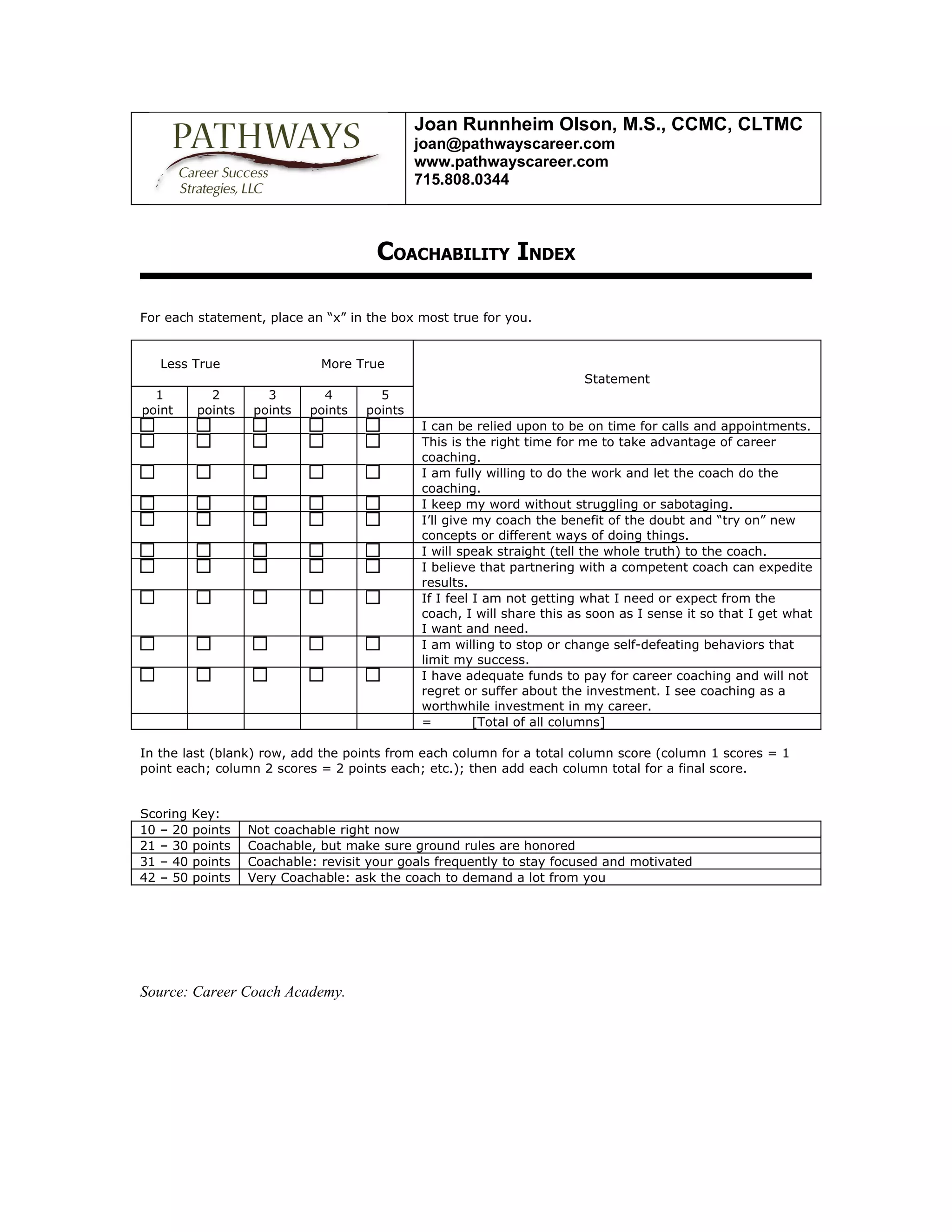 Coachability index | DOC