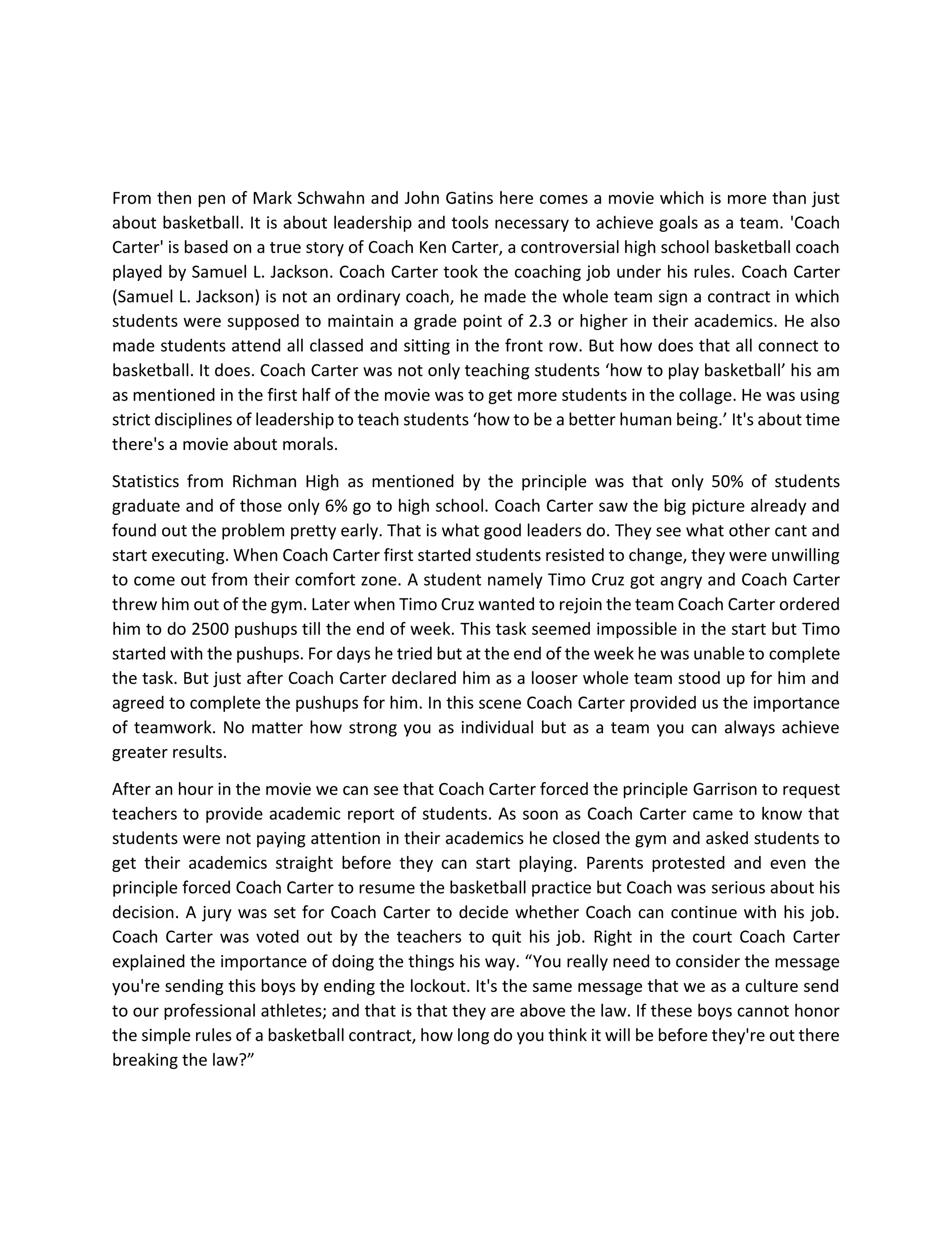 Coach carter movie summary | PDF