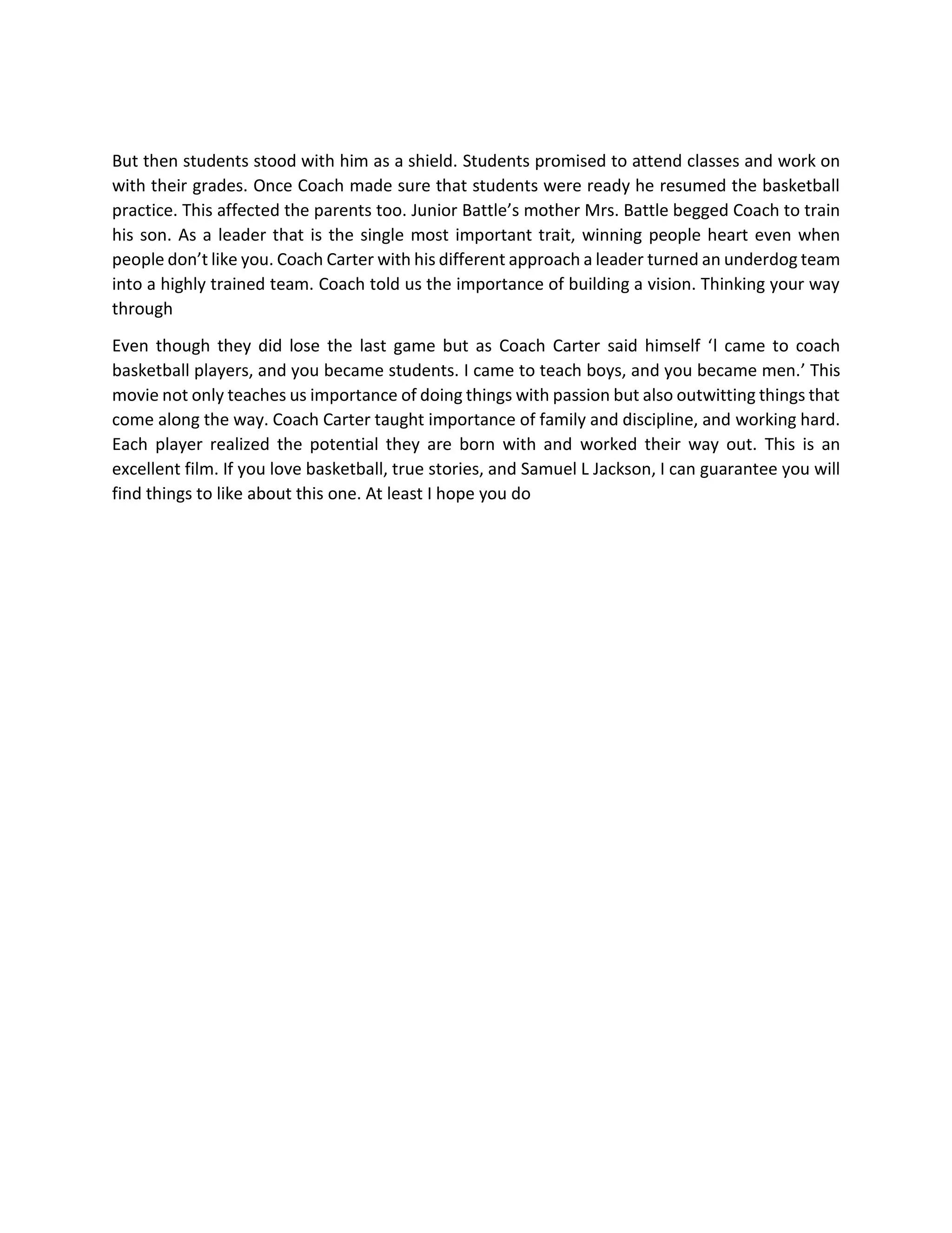 Coach carter movie summary | PDF Coach carter movie summary | PDF