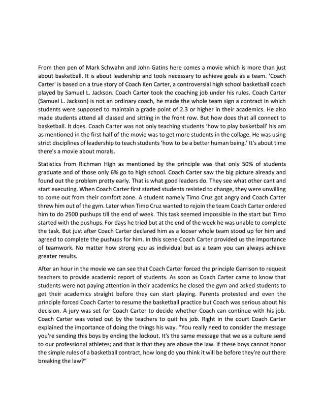 Coach carter movie summary | PDF