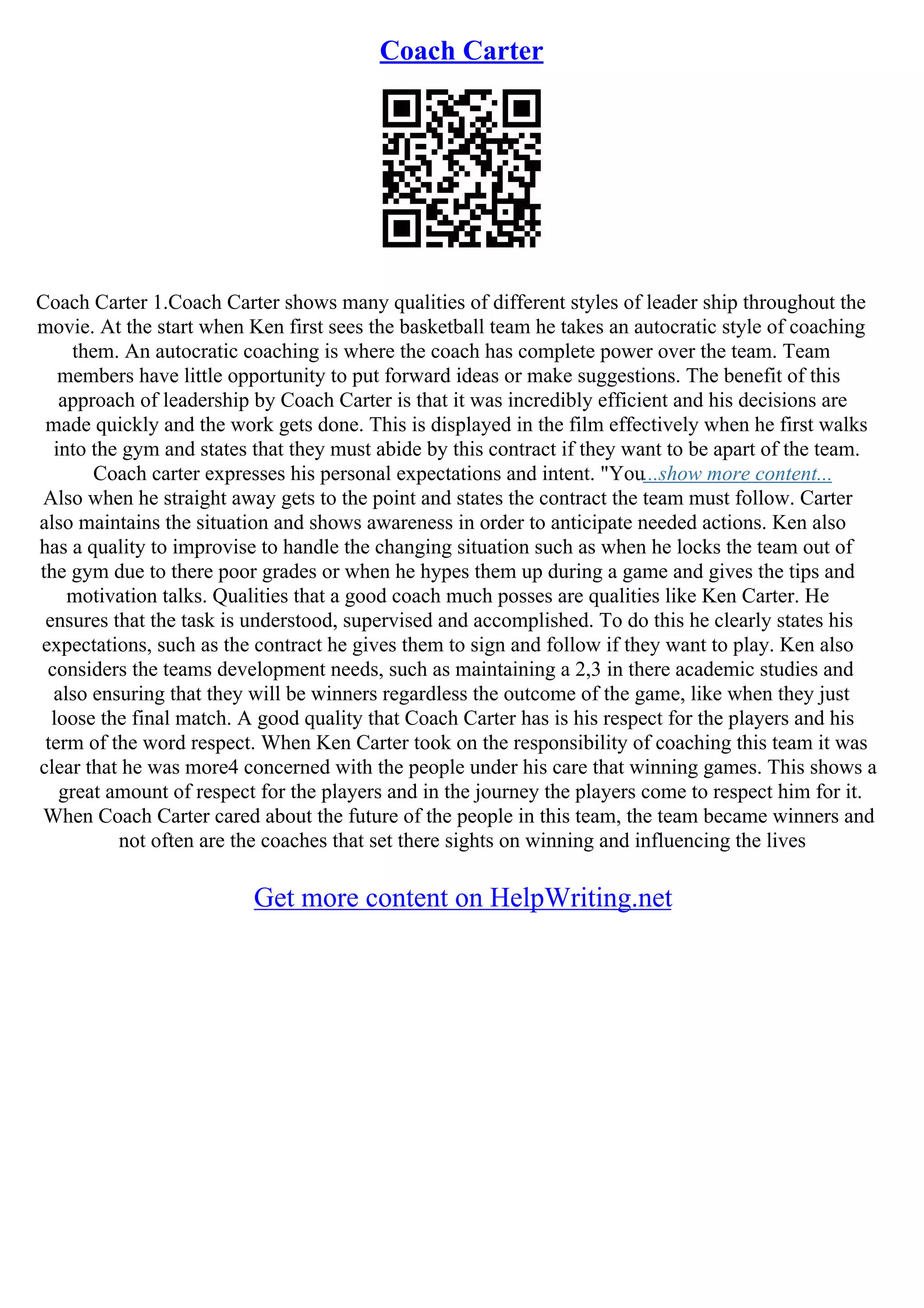 Coach Carter Essay | PDF