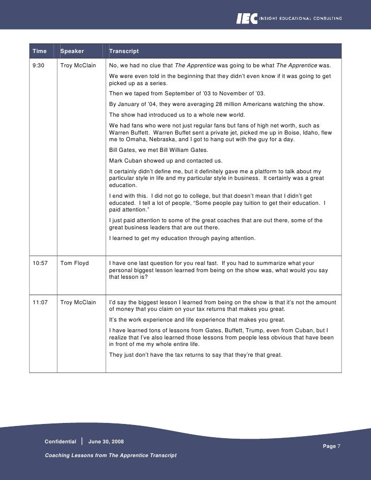 Coaching Lessons From The Apprentice Transcript