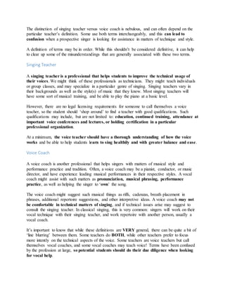 Coaching and teaching technique in singing | DOCX | Professional School ...