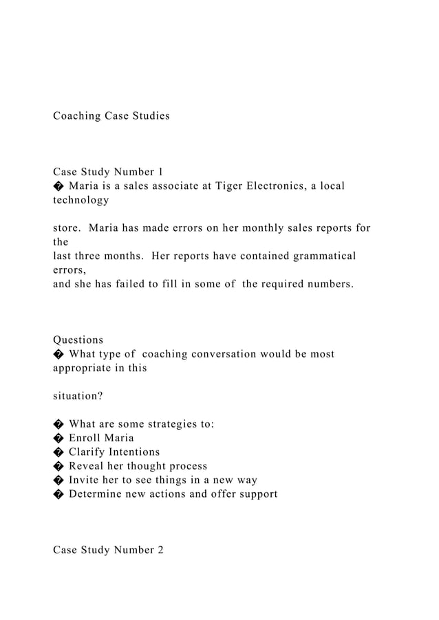 Coaching Case Studies Case Study Number 1 Maria i.docx