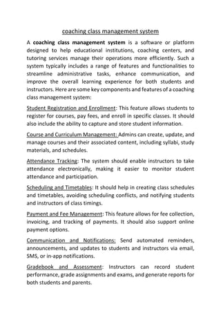 coaching class management system.docx | Educational Assessment | Education