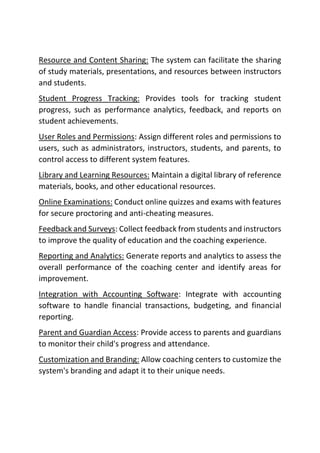 coaching class management system.docx | Educational Assessment | Education