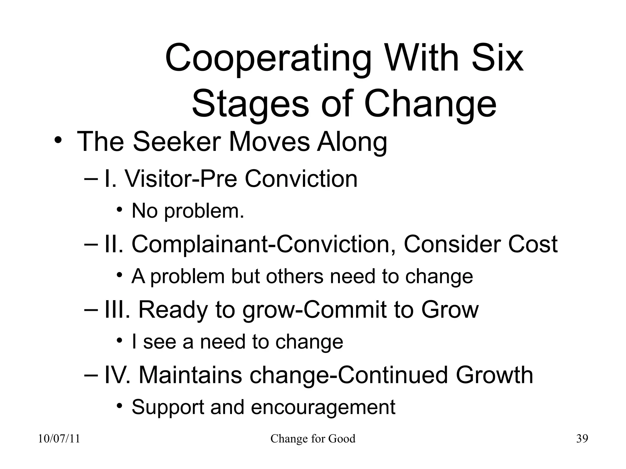 Coaching For Six Stages Of Change | PPT