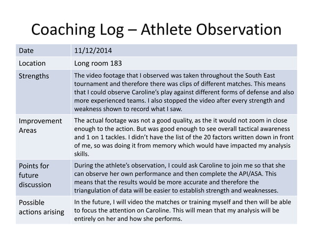 Coaching log | PPT
