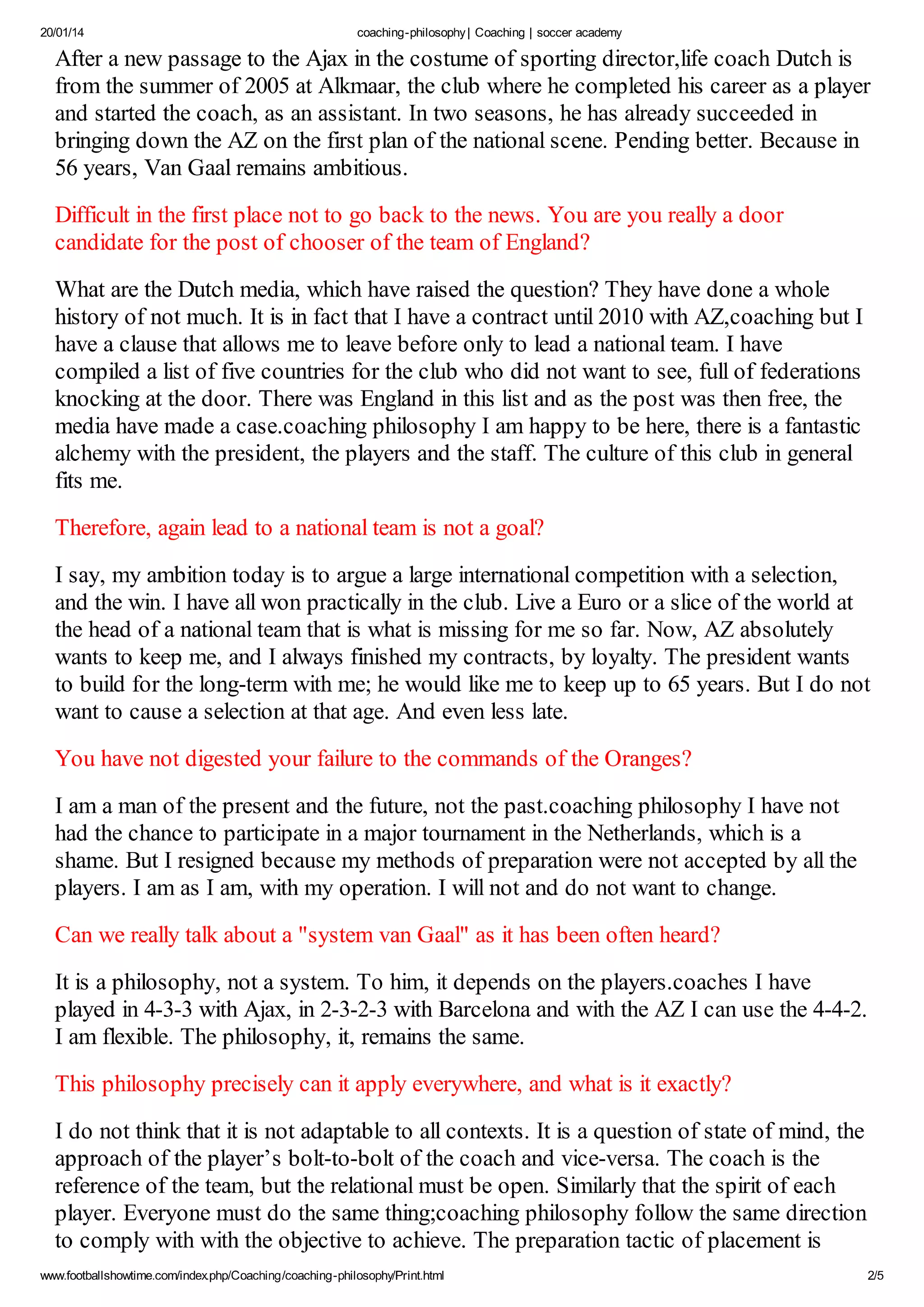 Coaching philosophy | PDF