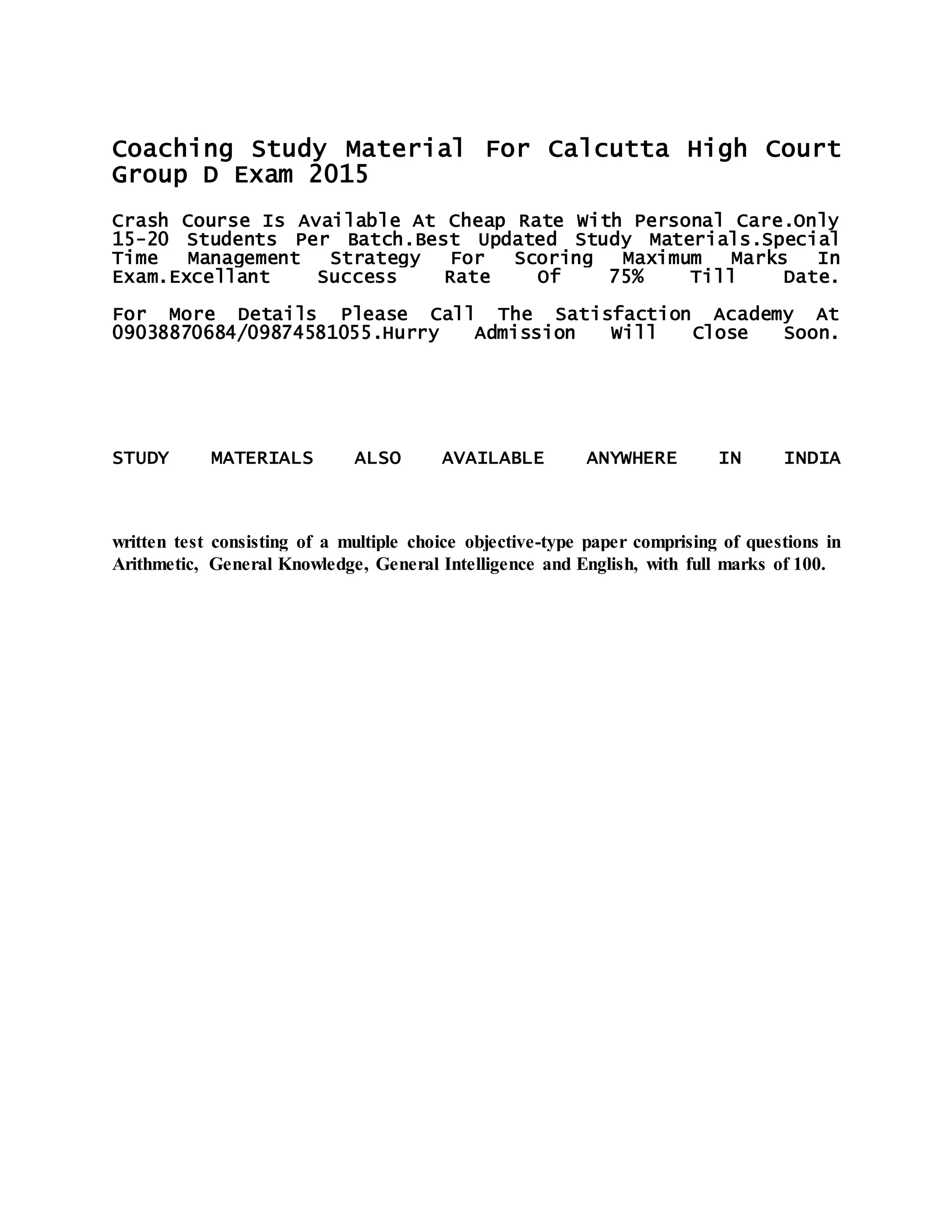 Coaching study material for calcutta high court group d exam 2015 | DOCX