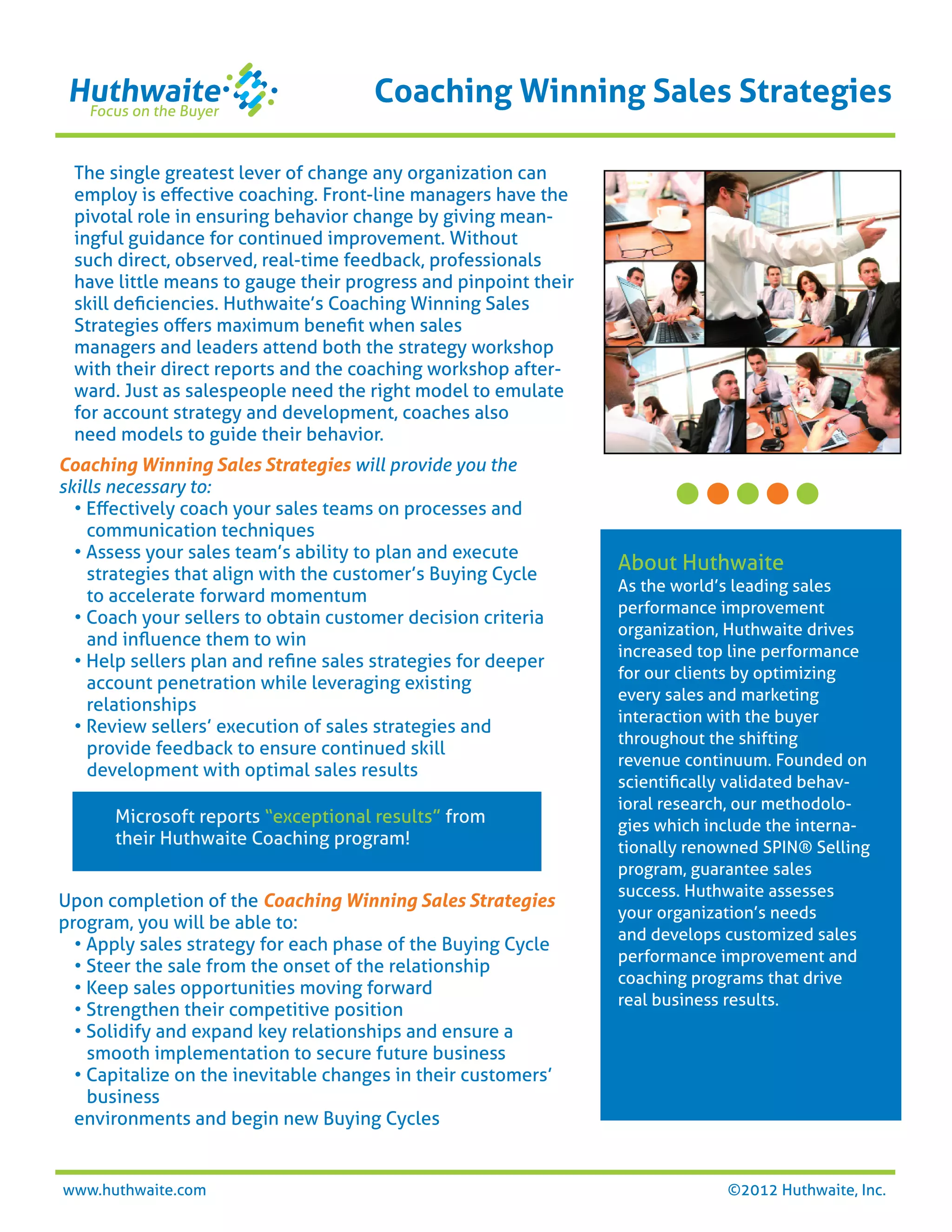 Coaching Winning Sales Strategies solutionsheet | PDF