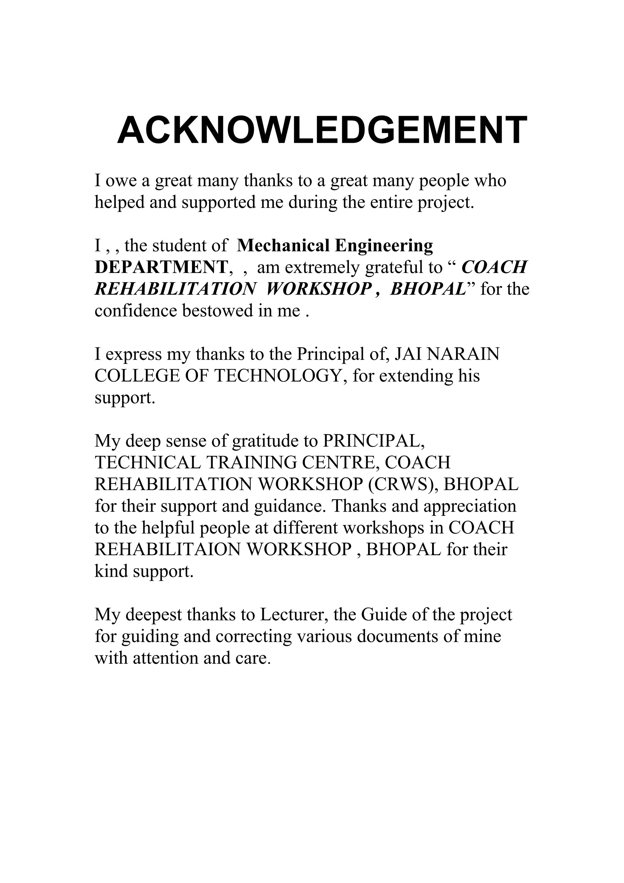 Coach rehabilitation workshop bhopal (crws) | DOC