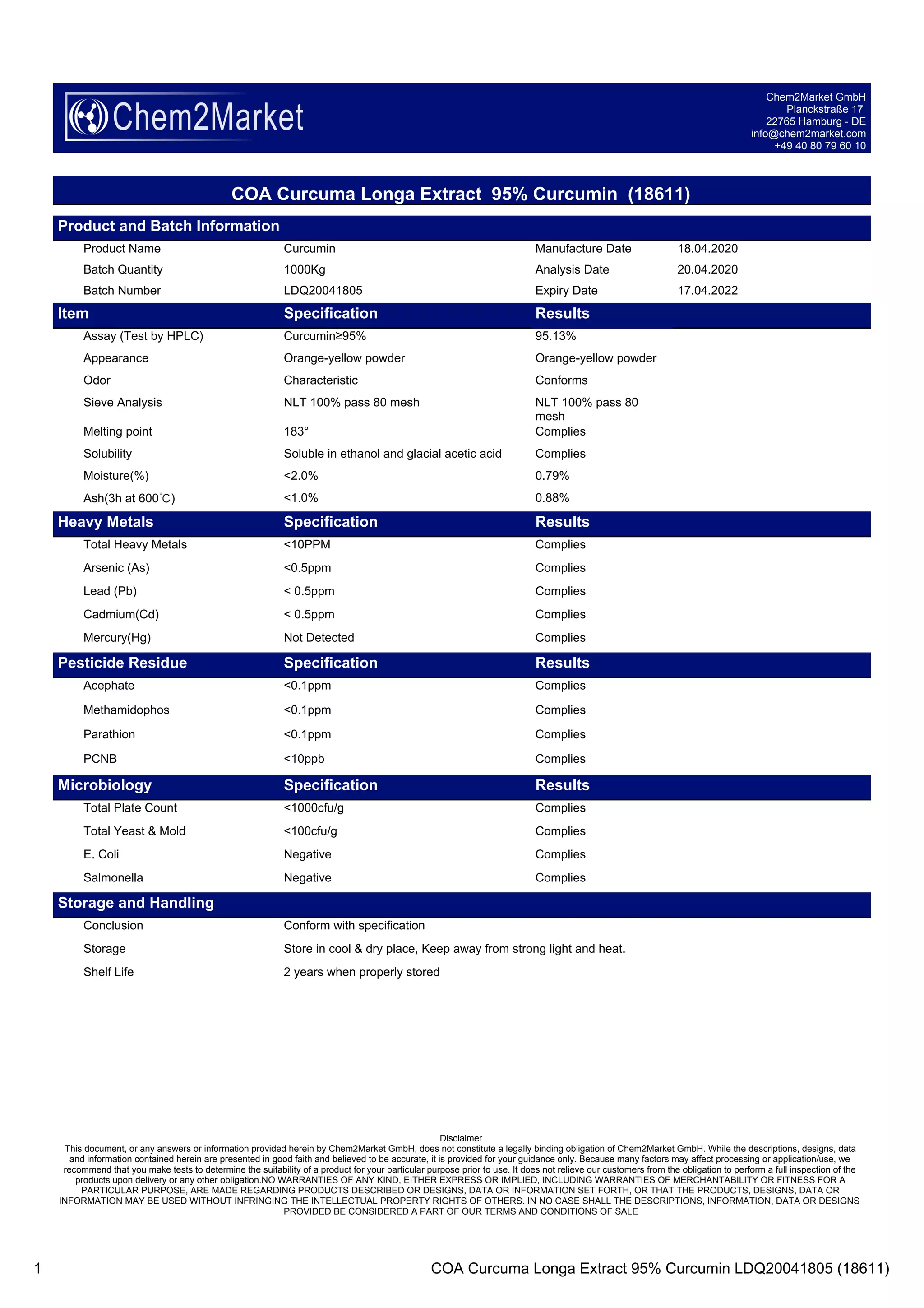 Curcuma longa extract 95% Curcumin C2M | PDF