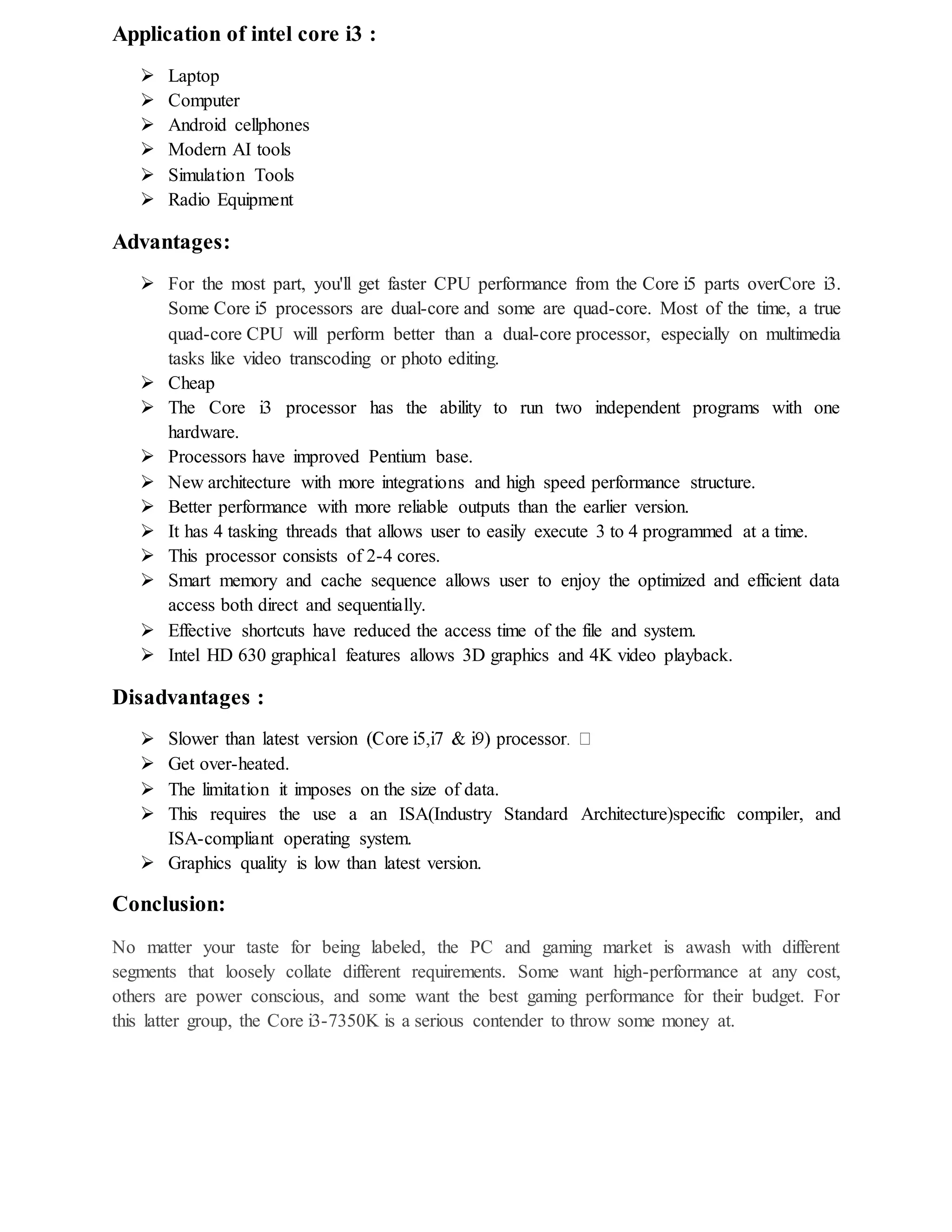 Case study on Intel core i3 processor. | DOCX