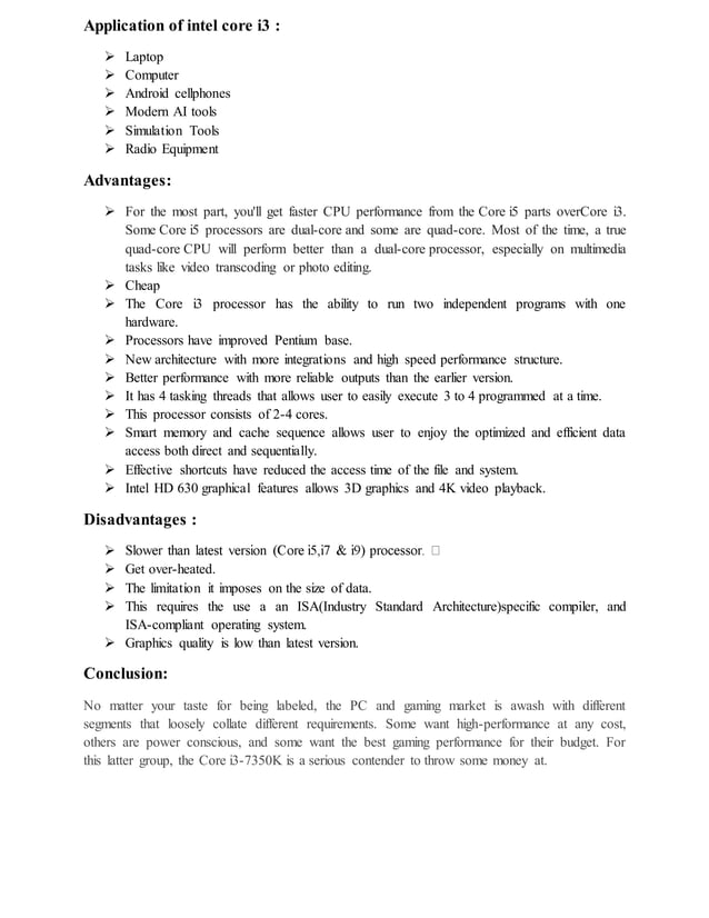 Case study on Intel core i3 processor. | DOCX | Computing | Technology & Computing