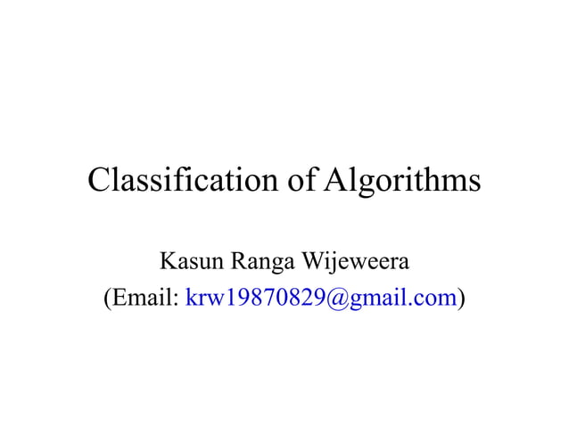 Classification of Algorithms | PPT
