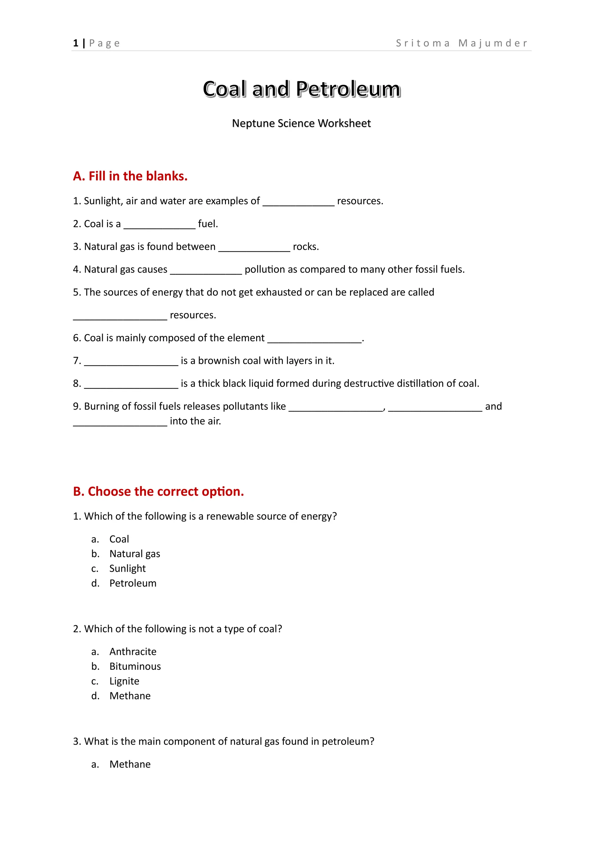 CBSE Grade 8 Science(Chemistry) Coal and Petroleum Neptune Science ...