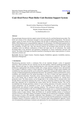 Coal杅ired power plant boiler unit decision support system | PDF