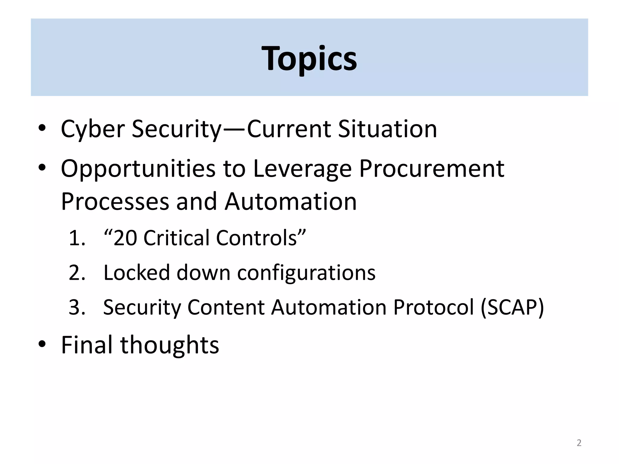 Leveraging Federal Procurement to Improve Cyber Security | PPT