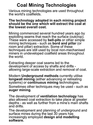 Coal Lectures Series Mining Technology | PPTX