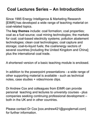 Coal Lectures Series Mining Technology Presentation | PPTX