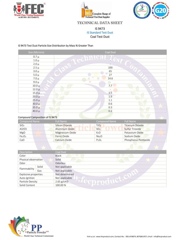 Coal Test Dust Technical Sheet.......... | PDF