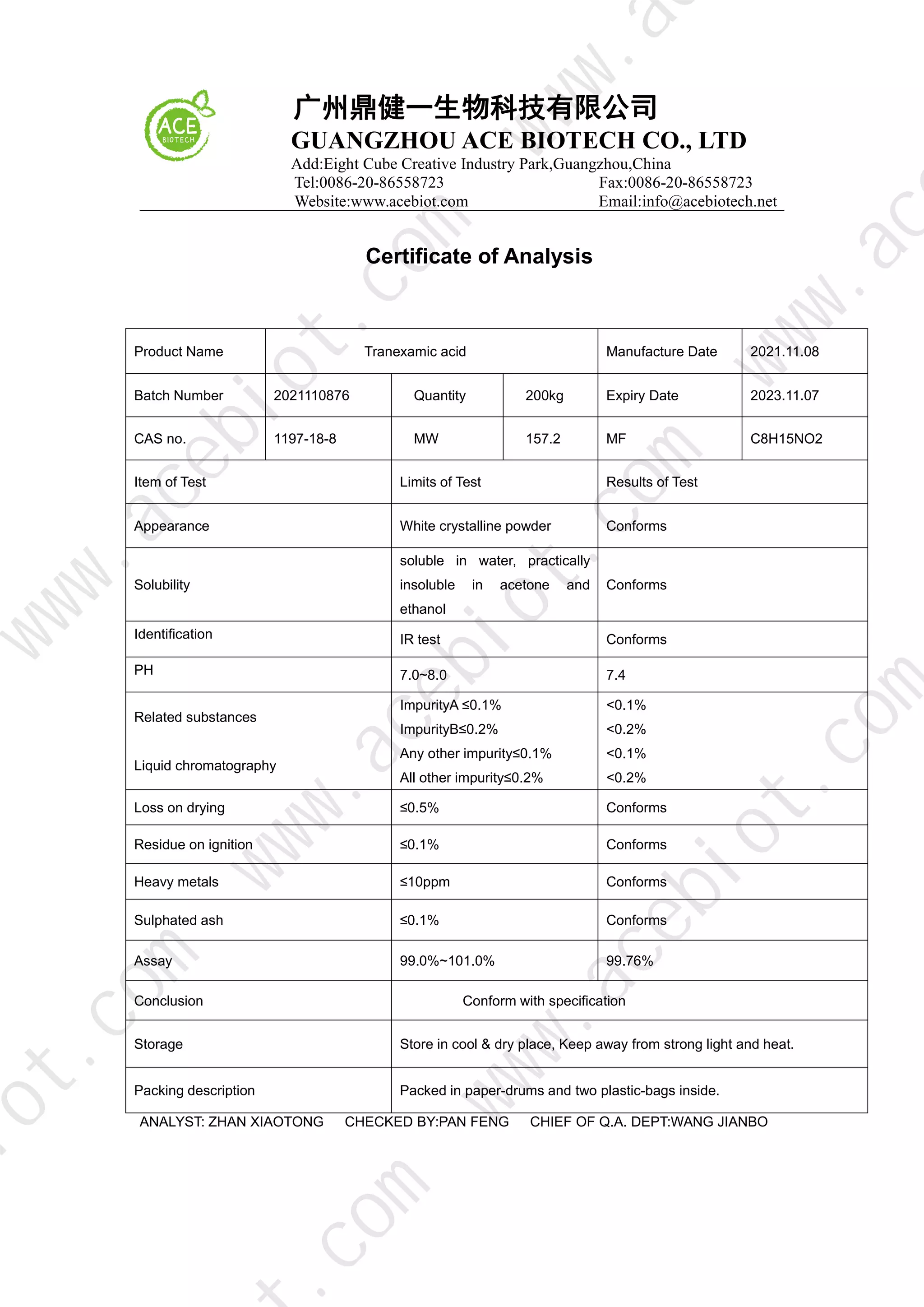 Coa of tranexamic acid | PDF