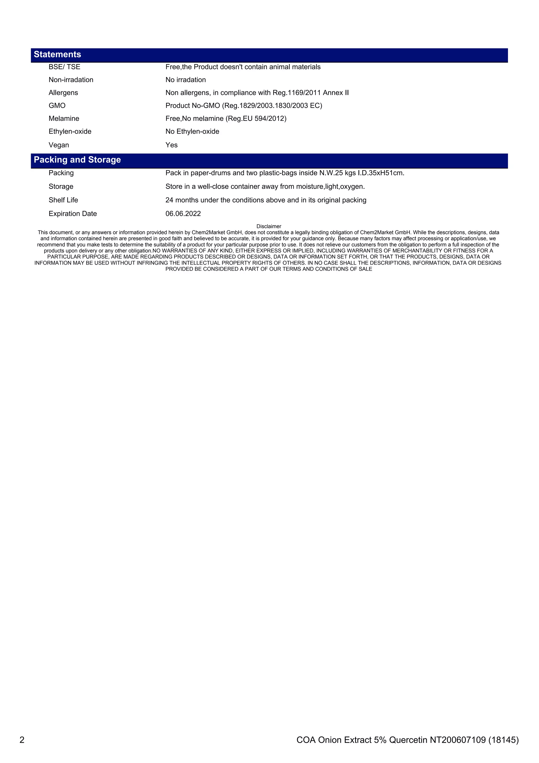 CoA Onion Extract 5% Quercetin | PDF