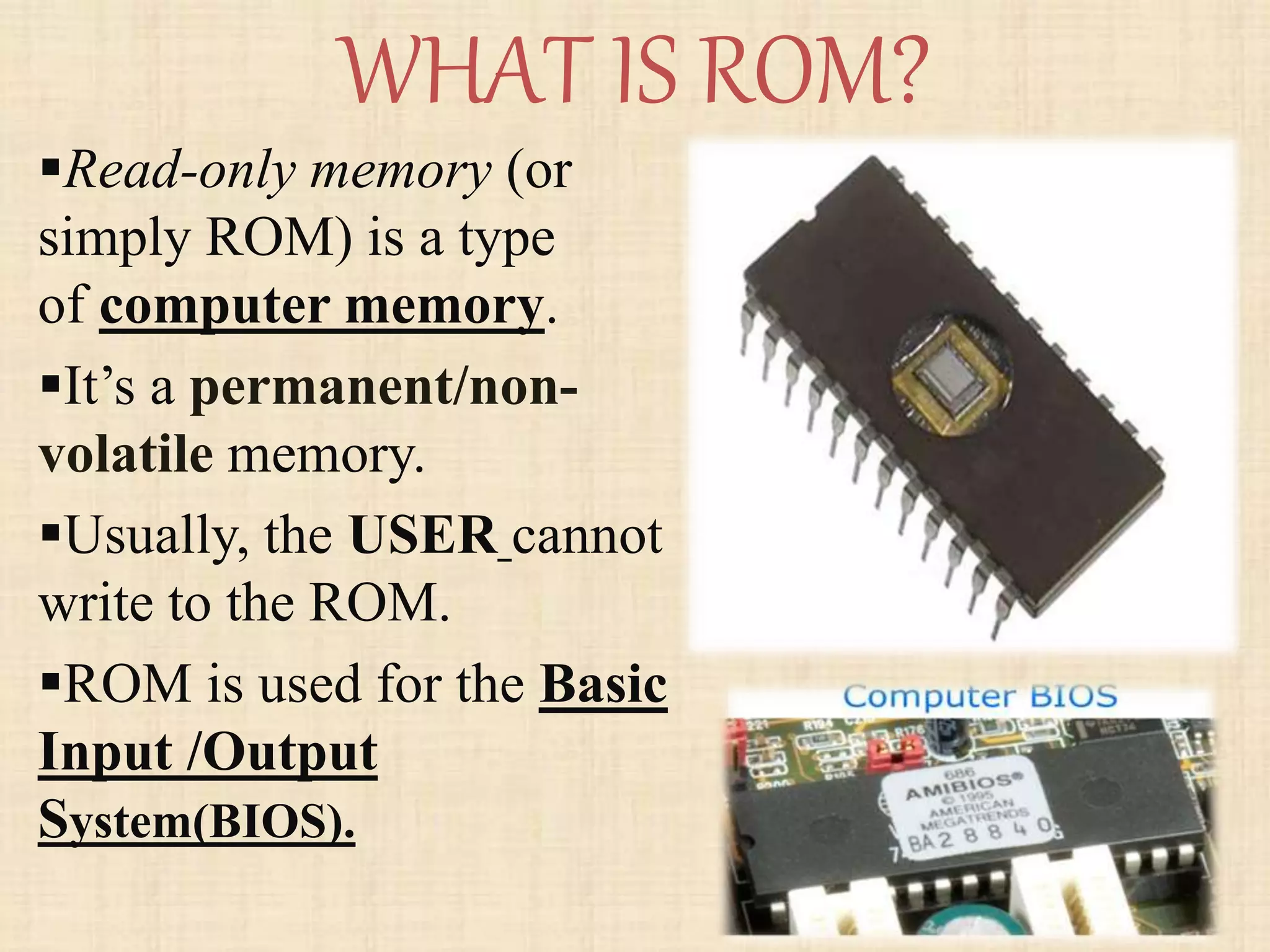 RAM/ROM and its TYPES | PPTX | Data Storage and Warehousing | Computing
