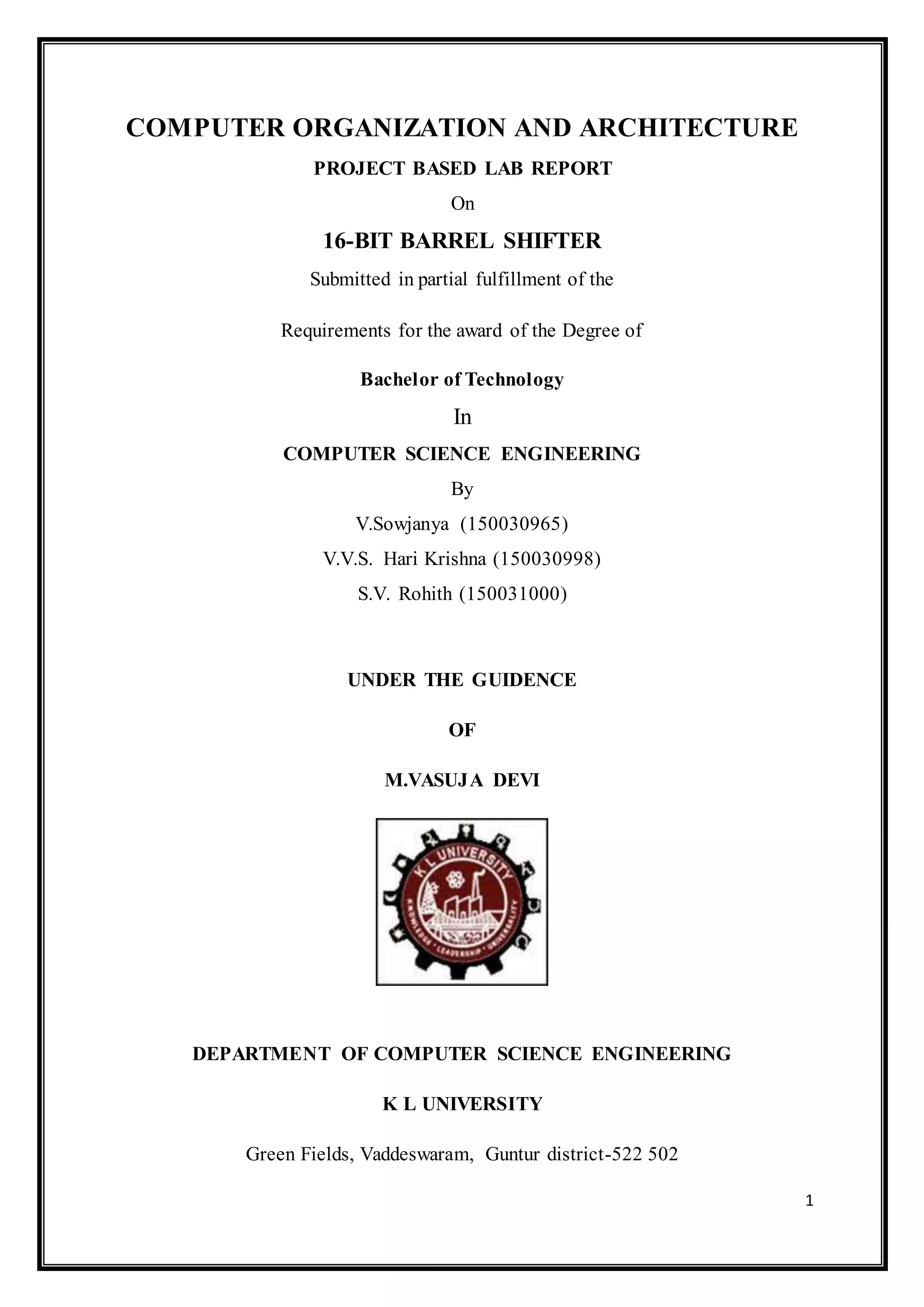 A Computers Architecture project on Barrel shifters | DOCX | Programming Languages | Computing