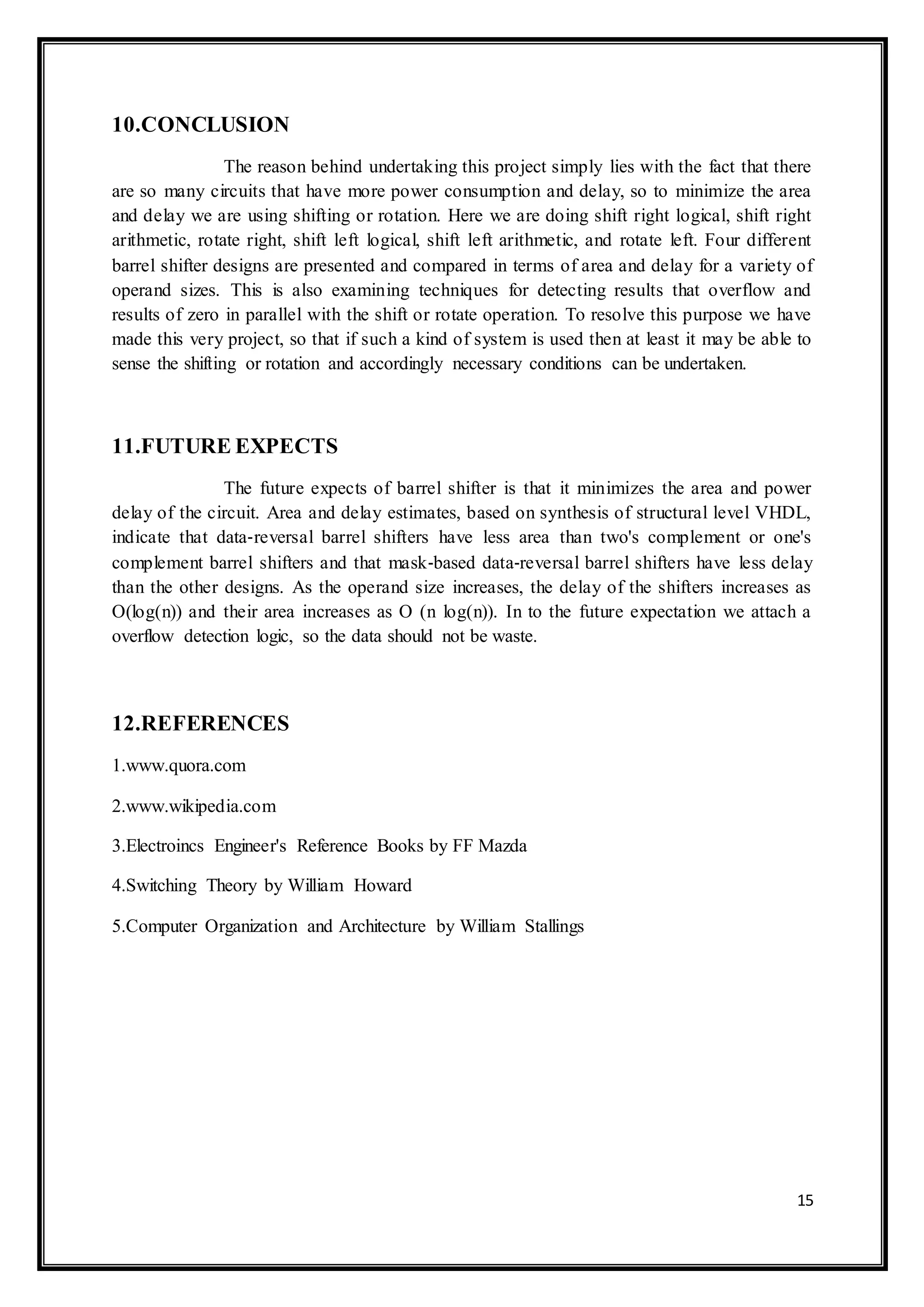 A Computers Architecture project on Barrel shifters | DOCX | Programming Languages | Computing